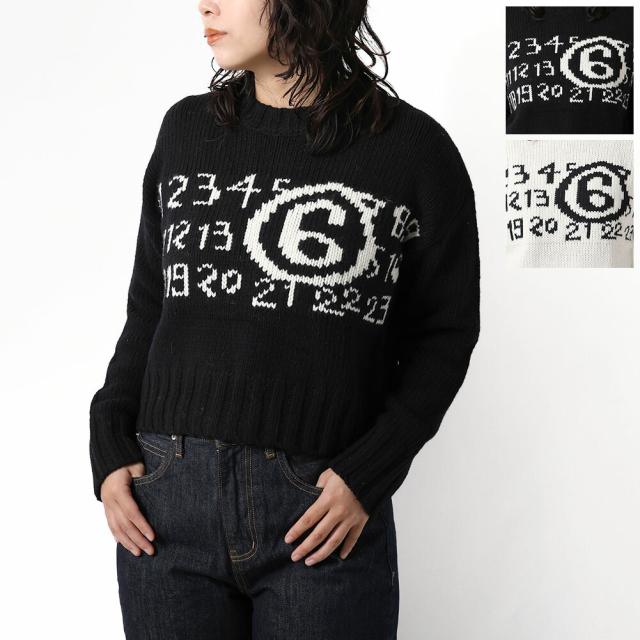 【タイムセール＆クーポン5%OFF】エムエムシックスキッズ・メゾンマルジェラ／MM6 KID'S・MAISON MARGIELA　レディース　ニット・セーター・ナンバリングロゴ・長袖(ホワイト・ブラック) M60882 MM06M M6101・M6900／12Y・14Y／WHITE・BLACK[返品OK]