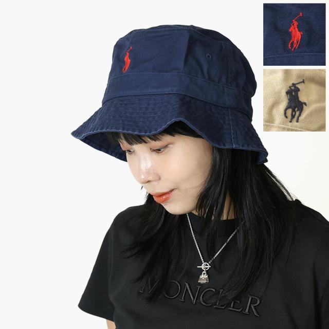 【12月SALE＆クーポン5%OFF】ポロラルフローレン／POLO RALPH LAUREN バケットハット レディース・ポニー刺繍デザイン(ネイビー・ベージュ) 710798567 005・014／NAVY・CAF TAN