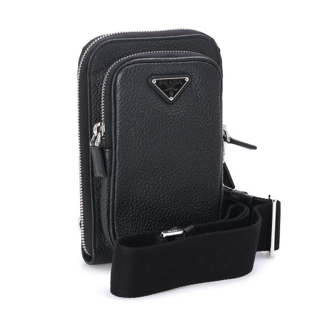 【クーポン5%OFF】プラダ／PRADA ”レザー スマートフォンケース” トライアングルロゴ・スマホショルダー・ストラップ付き携帯ケース・ポーチ(ブラック) 2ZH195 VIT.DAINO TRIANGOLO 2BBE F0002／NERO[返品OK]