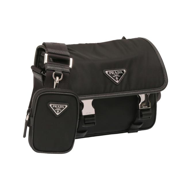 【クーポン5%OFF】プラダ／PRADA Re-Nylon x サフィアーノレザー ショルダーバッグ リナイロン・トライアングルロゴ・ポーチ付き斜めがげショルダーバッグ・(ブラック) 2VD034 TESSUTO+SAFFIANO(2DMH V_XOP) F0002／NERO[返品無料]