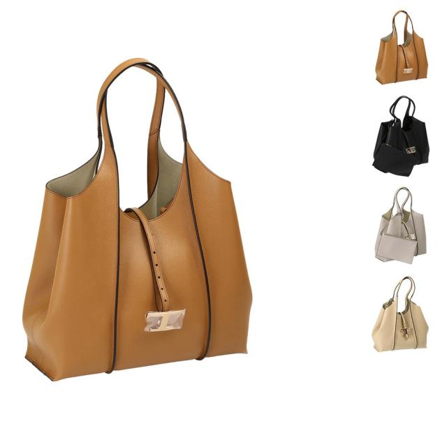 【クーポン5%OFF】トッズ／TOD'S Tタイムレス レザーショッピングバッグミディアムダブルハンドル・ハンドバッグ・トートバッグ・ポーチ付き(グレー・ブラック・ブラウン・ベージュ) XBWTSBA0300 Q8E B220・B999・S410・C600／GREY・BLACK・BROWN・BEIGE[返品無料]