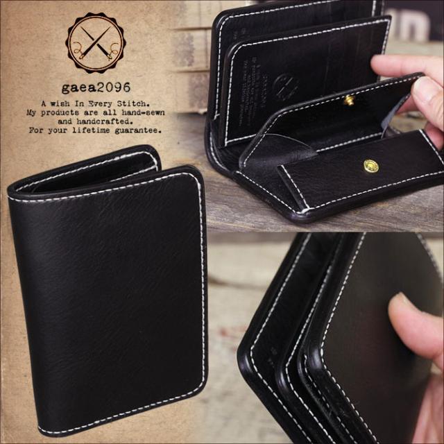 イタリアンレザー New York 二つ折り 本革財布 ミドルウォレット 革財布 メンズ ミドル財布 手縫い 職人 手作り ボックス 小銭入れ ガイア2096