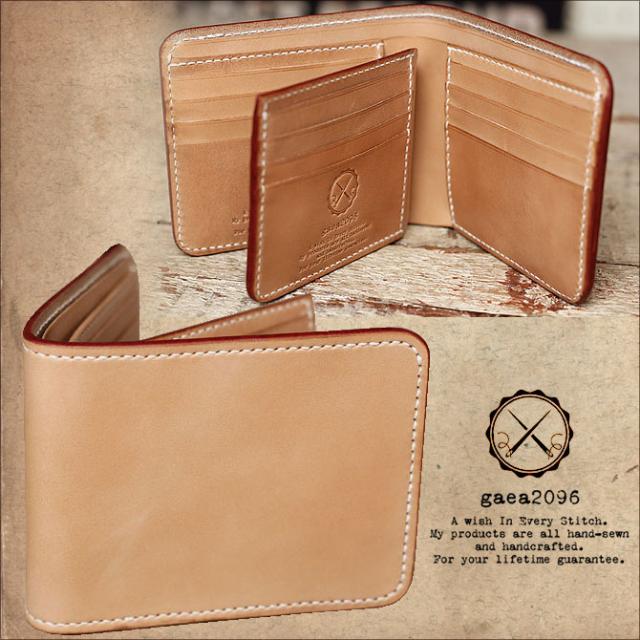 栃木レザー 二つ折り 革財布 ヌメ革 ショートウォレット ヌメ革財布 本革財布 日本製 小銭入れなし 手縫い カード入れ専用 ガイア2096