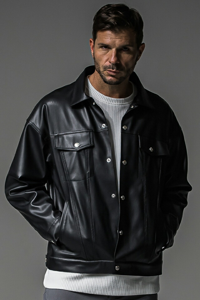 RESOUND CLOTHING リサウンドクロージング RC37-JK-006 LEATHER OVER 3RD G エコレザーオーバーGジャケット BLACK 正規通販 メンズ