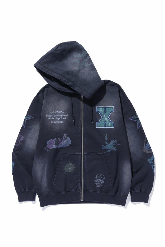 XLARGE エクストララージ 101253012017 MULTI LOGO ZIP UP HOODED SWEATSHIRT ジップパーカー BLACK 正規通販 メンズ レディース