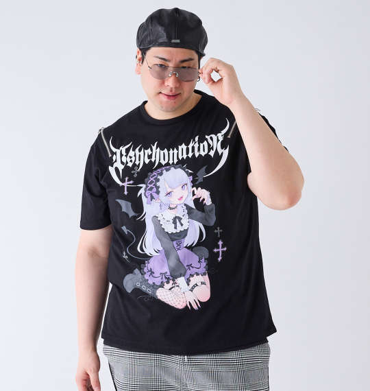 大きいサイズ メンズ PSYCHO NATION サイコ×寝田ルネ デビル 半袖 Tシャツ ブラック 1278-4542-1 3L 4L 5L 6L