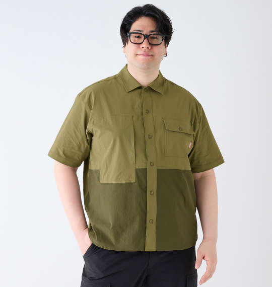大きいサイズ メンズ Coleman ストレッチ ナイロン リップストップ バイカラー 半袖 シャツ カーキ 1277-4270-2 3L 4L 5L 6L 7L 8L