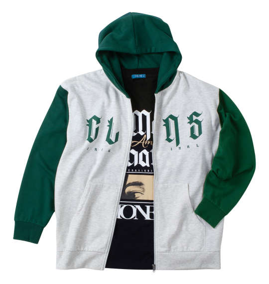 大きいサイズ メンズ COLLINS 裏起毛 配色 フルジップ パーカー + 半袖 Tシャツ オートミール × ブラック 1258-4310-1 3L 4L 5L 6L 8L