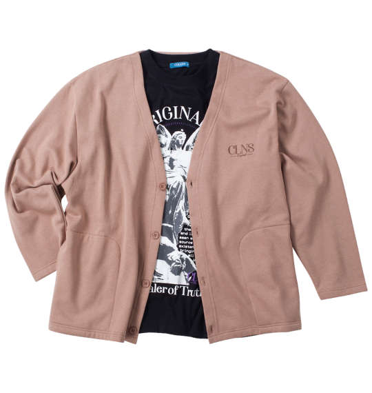 大きいサイズ メンズ COLLINS 裏起毛 カーディガン + 半袖 Tシャツ ライトモカ × ブラック 1258-4312-1 3L 4L 5L 6L 8L