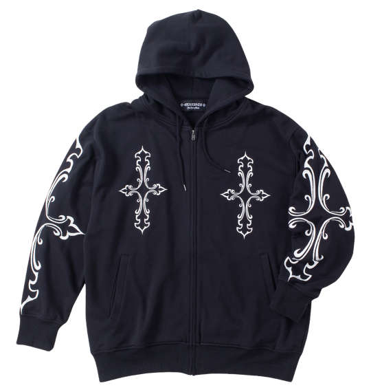 大きいサイズ メンズ GLADIATE 刺繍裏毛 フルジップ パーカー ブラック 1258-4361-1 3L 4L 5L 6L