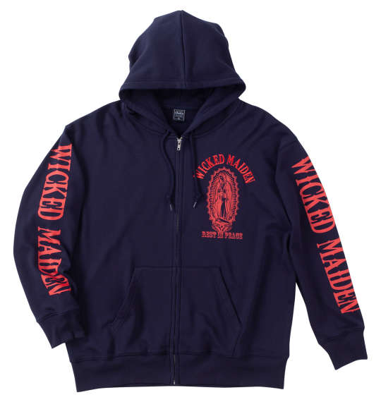 大きいサイズ メンズ SHELTY 裏毛 刺繍 & プリント フルジップ パーカー ネイビー 1268-4311-1 3L 4L 5L 6L