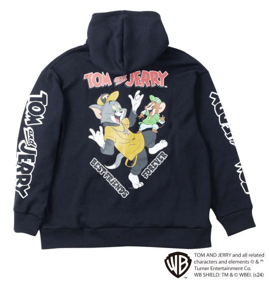 大きいサイズ メンズ TOM and JERRY ニット フリース プリント フルジップ パーカー ネイビー 1278-4636-1 3L 4L 5L 6L