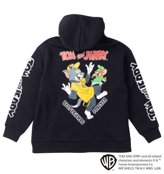 大きいサイズ メンズ TOM and JERRY ニット フリース プリント フルジップ パーカー ブラック 1278-4636-2 3L 4L 5L 6L