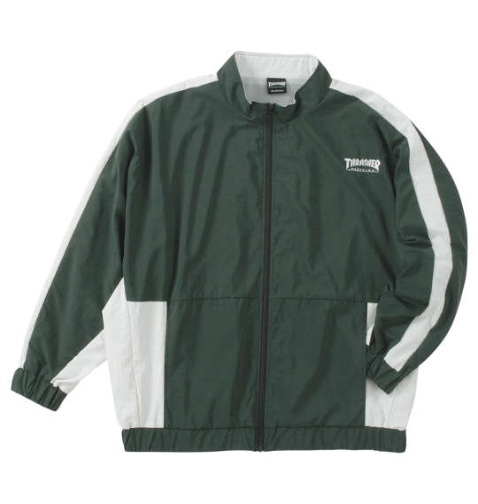 大きいサイズ メンズ THRASHER ナイロンワッシャー 裏メッシュ ブルゾン ダークグリーン×ホワイト 1273-4325-1 3L 4L 5L 6L