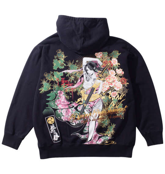 大きいサイズ メンズ 絡繰魂抜刀娘 穂乃花 フルジップ パーカー ブラック 1258-4332-1 3L 4L 5L 6L