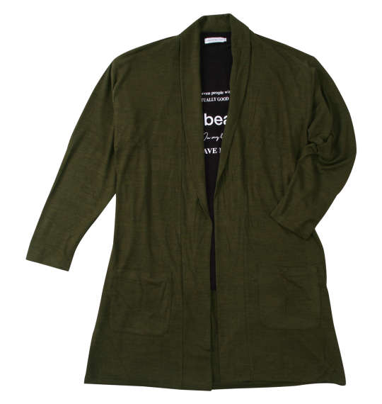 大きいサイズ メンズ launching pad 表起毛天竺 長袖 コーディガン + 半袖 Tシャツ カーキ×ブラック 1258-4346-1 3L 4L 5L 6L