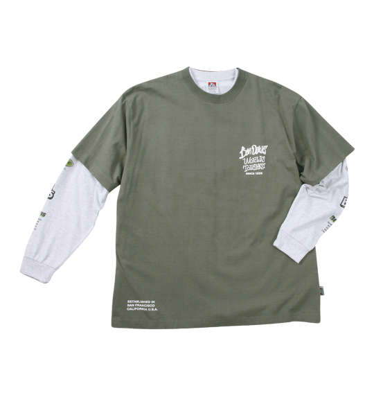 大きいサイズ メンズ BEN DAVIS 長袖T & 半袖T レイヤード Tシャツ カーキ×アッシュ 1278-4685-3 3L 4L 5L 6L