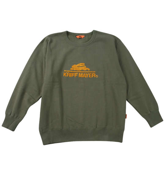 大きいサイズ メンズ KRIFF MAYER 裏起毛 サガラ ロゴ クルー ネック スウェット カーキ 1278-4690-2 3L 4L 5L 6L 8L