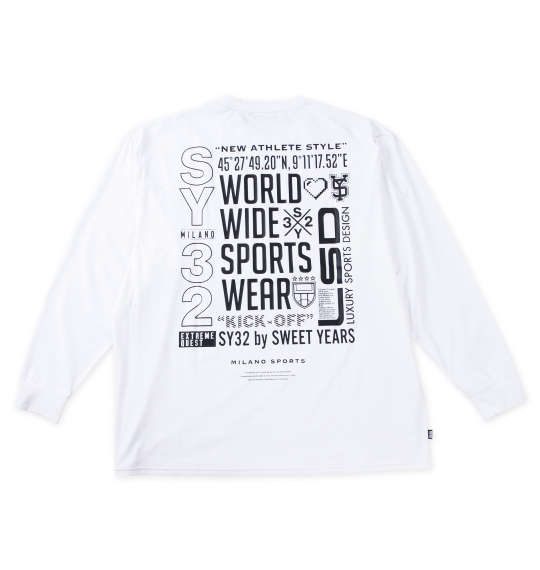 大きいサイズ メンズ SY32 by SWEET YEARS マルチロゴ バックプリント 長袖 Tシャツ ホワイト 1278-5120-1 3L 4L 5L 6L