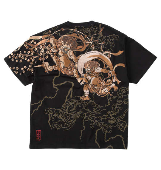 大きいサイズ メンズ 絡繰魂 風神雷神琥珀 半袖 Tシャツ ブラック 1258-5252-1 3L 4L 5L 6L