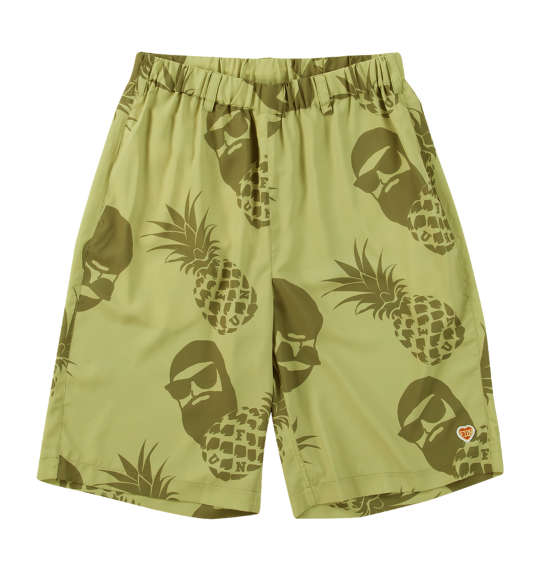 大きいサイズ メンズ FUN for modemdesign PINEAPPLE OJI柄 アロハ ショーツ ベージュ×オリーブ 1274-5540-1 3L 4L 5L 6L 8L