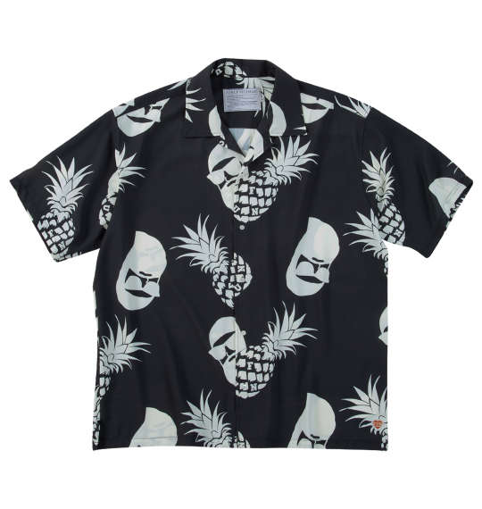 大きいサイズ メンズ FUN for modemdesign PINEAPPLE OJI柄 半袖 アロハ シャツ ブラック×ホワイト 1277-5275-2 3L 4L 5L 6L 8L