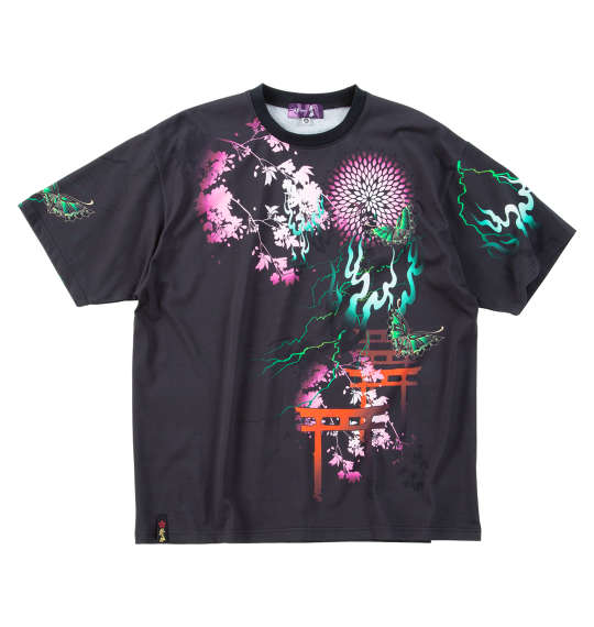 大きいサイズ メンズ 絡繰魂抜刀娘 妃那妖炎 半袖 Tシャツ ブラック 1258-5256-1 3L 4L 5L 6L 8L