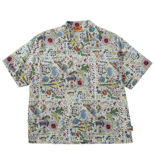 大きいサイズ メンズ KRIFF MAYER かるさらエアー総柄プリント 開襟 半袖 シャツ ナチュラル ヒッピー柄 1277-5260-1 3L 4L 5L 6L 8L