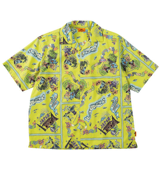 大きいサイズ メンズ KRIFF MAYER かるさらエアー総柄プリント 開襟 半袖 シャツ イエロー マップ柄 1277-5260-3 3L 4L 5L 6L 8L