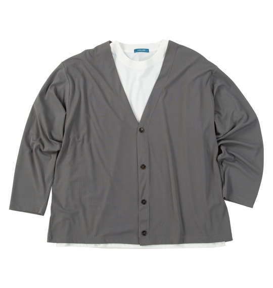 大きいサイズ メンズ COLLINS ミニワッフル 長袖 カーディガン + 天竺 半袖 Tシャツ グレー×ホワイト 1258-5300-1 3L 4L 5L 6L 8L