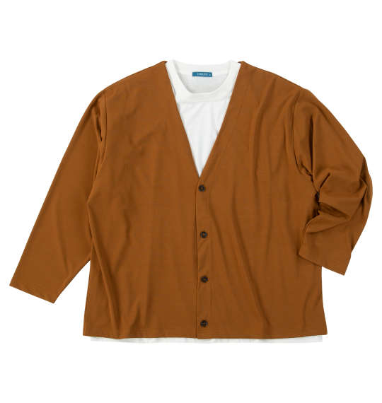 大きいサイズ メンズ COLLINS ミニワッフル 長袖 カーディガン + 天竺 半袖 Tシャツ ブラウン×ホワイト 1258-5300-3 3L 4L 5L 6L 8L