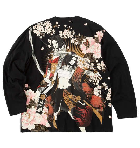 大きいサイズ メンズ 絡繰魂抜刀娘 凛&葵 長袖 Tシャツ ブラック 1258-5351-1 3L 4L 5L 6L
