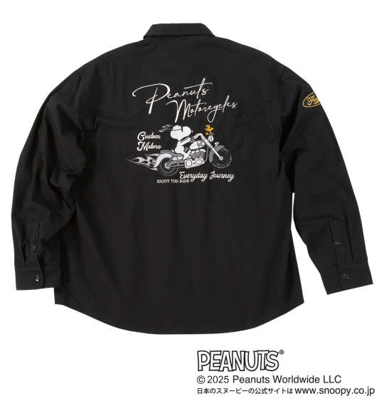大きいサイズ メンズ FLAGSTAFF×PEANUTS スヌーピーコラボリップストップ 長袖 シャツ ブラック 1277-5335-2 3L 4L 5L 6L 8L