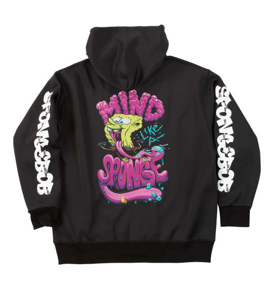 大きいサイズ メンズ SPONGEBOB ダンボールニットプリント フルジップ パーカー ブラック 1278-5626-2 3L 4L 5L 6L