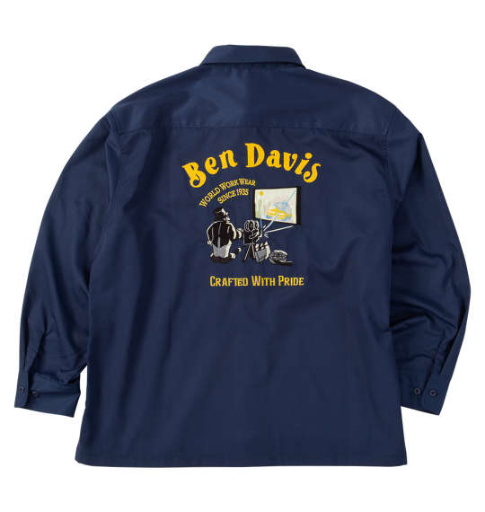 大きいサイズ メンズ BEN DAVIS 刺繍ツイル ワーク シャツ ネイビー 1277-5305-1 3L 4L 5L 6L