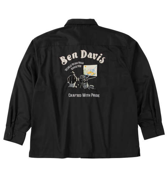 大きいサイズ メンズ BEN DAVIS 刺繍ツイル ワーク シャツ ブラック 1277-5305-2 3L 4L 5L 6L