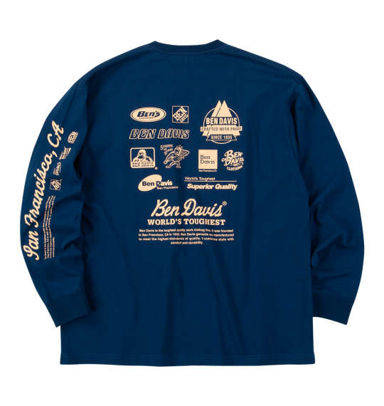 大きいサイズ メンズ BEN DAVIS スポンサードプリント 長袖 Tシャツ コバルトブルー 1278-5610-2 3L 4L 5L 6L