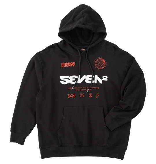 大きいサイズ メンズ SEVEN2 裏毛 プル パーカー ブラック 1268-5301-2 3L 4L 5L 6L 8L