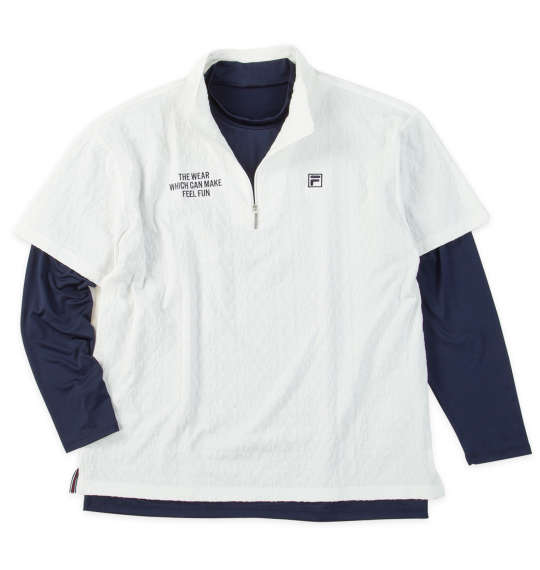 大きいサイズ メンズ FILA GOLF 3Dジャガード 半袖 シャツ インナーセット ホワイト×ネイビー 1278-5300-1 3L 4L 5L 6L