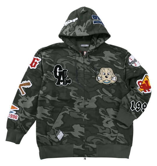 大きいサイズ メンズ GALFY 復活わんわん大学 フルジップ パーカー カモフラ柄 1258-5372-1 3L 4L 5L 6L