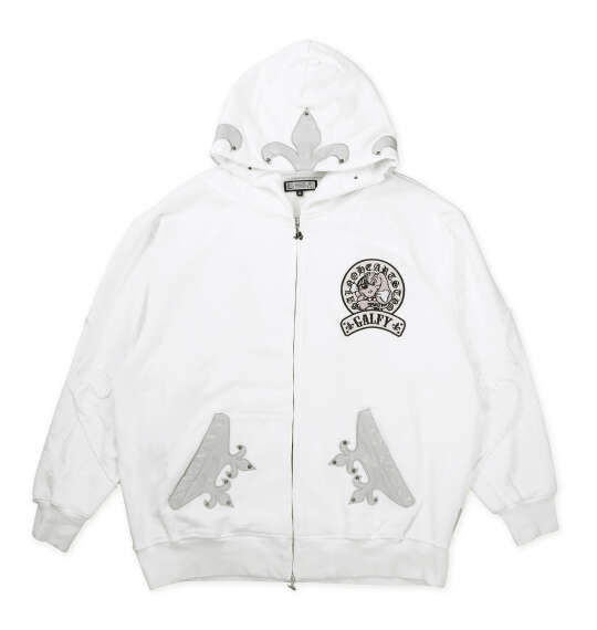 大きいサイズ メンズ GALFY 百合の紋章 フルジップ パーカー ホワイト 1258-5371-1 3L 4L 5L 6L