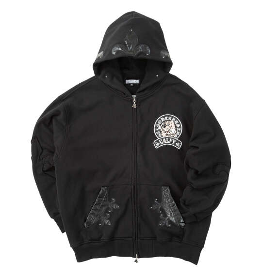 大きいサイズ メンズ GALFY 百合の紋章 フルジップ パーカー ブラック 1258-5371-2 3L 4L 5L 6L