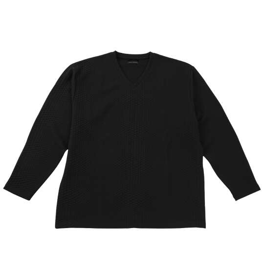 大きいサイズ メンズ TETE HOMME ブリスター ジャガード Vネック 長袖 Tシャツ ブラック 1278-5645-2 3L 4L 5L 6L