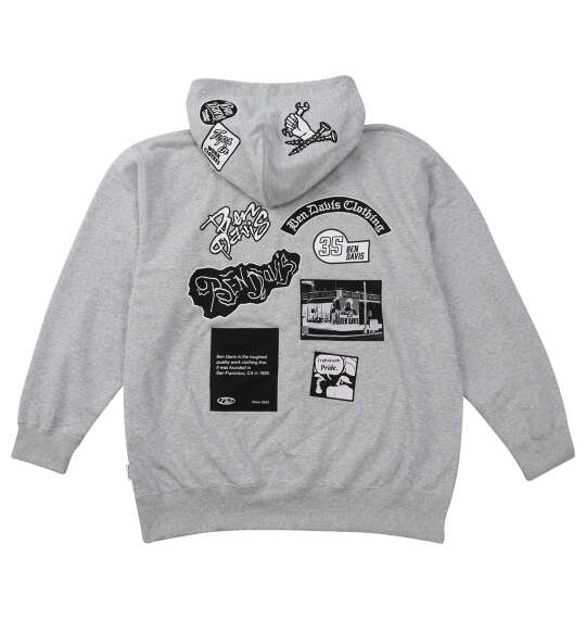 大きいサイズ メンズ BEN DAVIS 裏毛マルチワッペン プル パーカー ミックスグレー 1278-6100-1 3L 4L 5L 6L