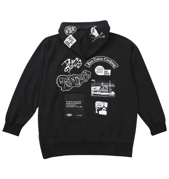 大きいサイズ メンズ BEN DAVIS 裏毛マルチワッペン プル パーカー ブラック 1278-6100-2 3L 4L 5L 6L