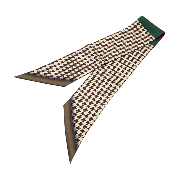 【楠本質店/元住吉】GUCCI/グッチ　ツイリースカーフ　シェリーライン　千鳥格子　ブラウン系【中古】
