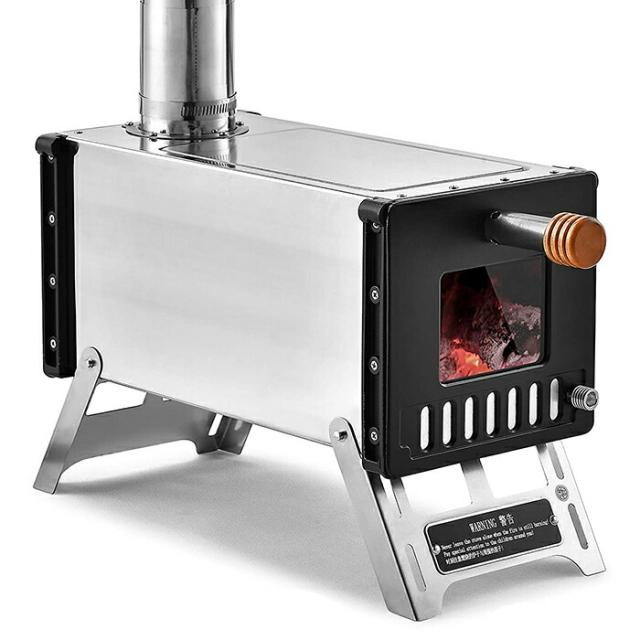 キャンプ用ステンレス薪ストーブ グリル・煙突付き