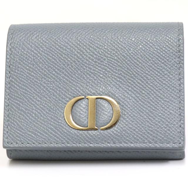 【中古】ディオール 30モンテーニュ コンパクトウォレット Dior 水色 ミニ財布