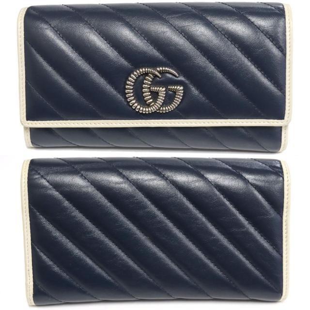 【中古】グッチ GGマーモント コンチネンタルウォレット(573809)長財布 ネイビー