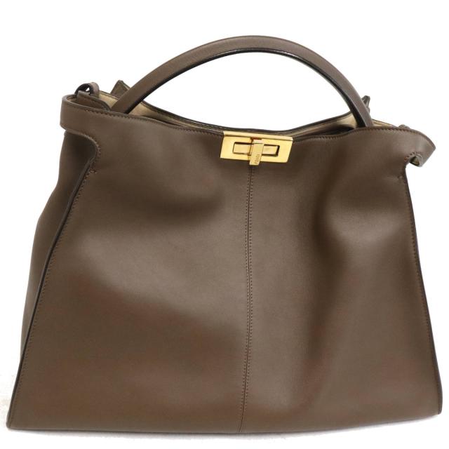 【中古】フェンディ ピーカブー エックスライト(8BN304-A5E9)FENDI Peekaboo Xlite ハンドバッグ ブラウン レザー